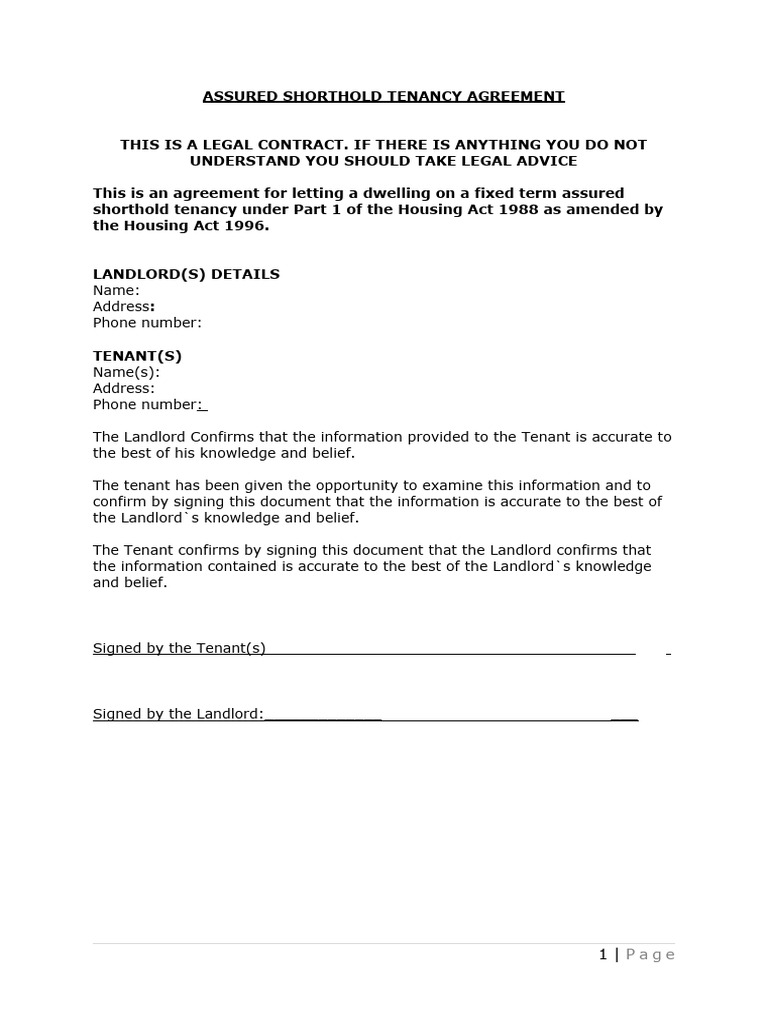 Tenancy Agreement 2022 | PDF | Leasehold Estate | Landlord