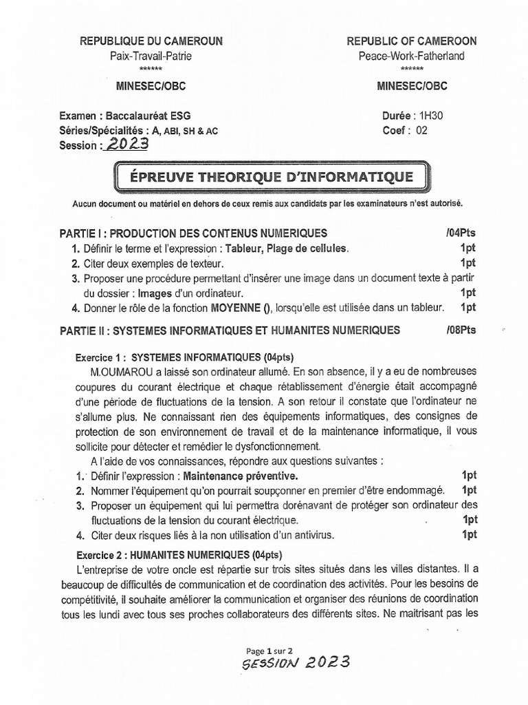 Bac A-Abi 2023 Info Theorique | PDF