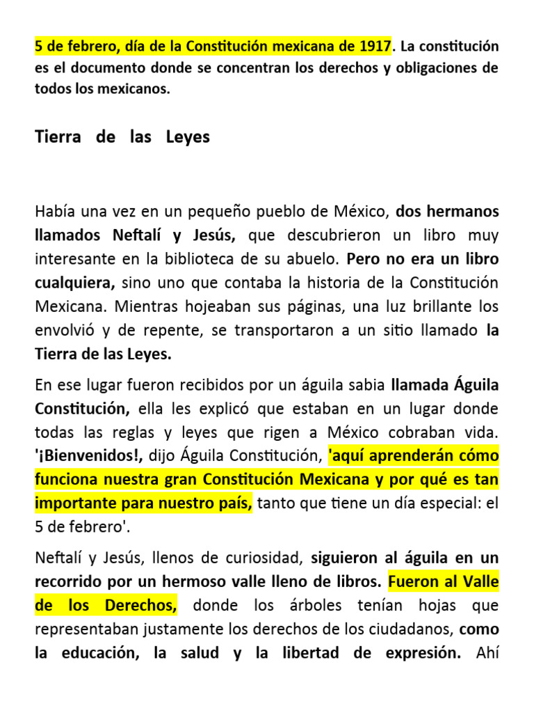 5 de Febrero Día de La Constitución Mexicana de 1917, CUENTO | PDF ...