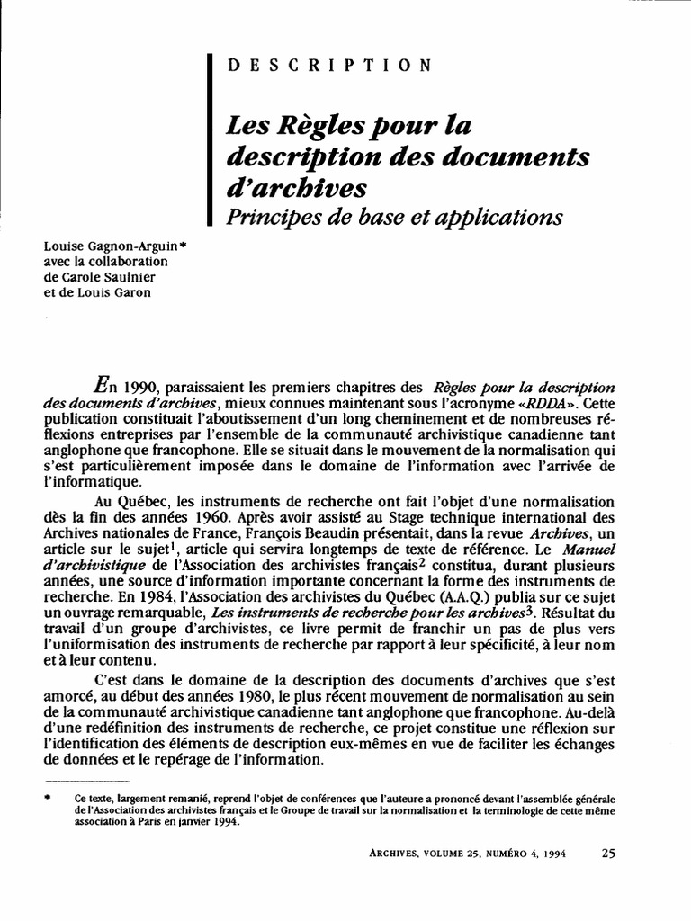 Les Regles Pour La Description Des Documents D'archives | PDF