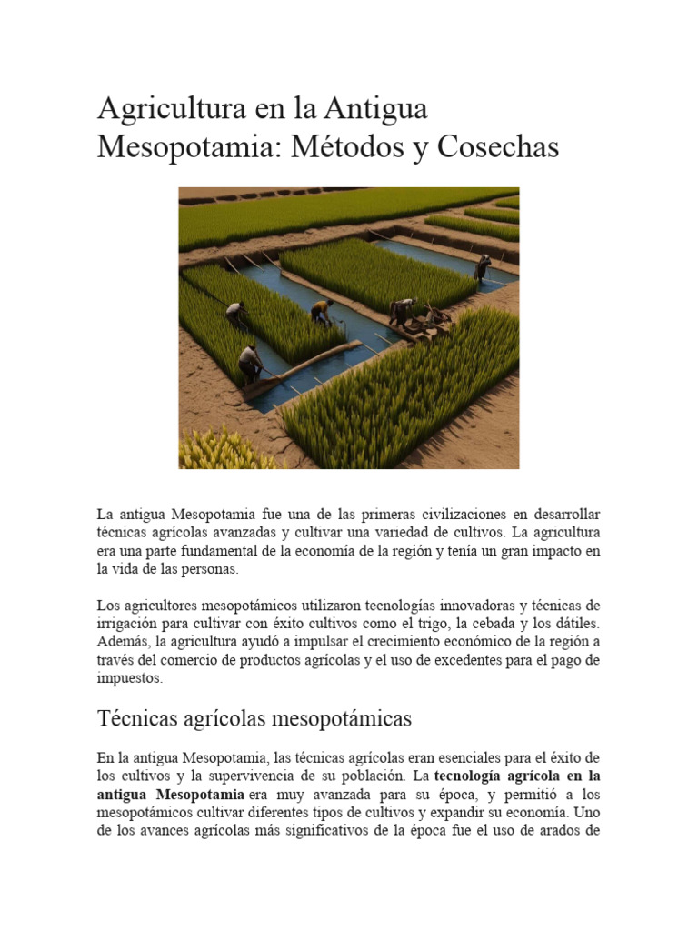 Agricultura en la Antigua Mesopotamia | PDF | Agricultura | Mesopotamia