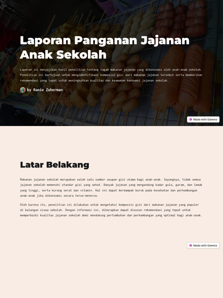 Laporan Panganan Jajanan Anak Sekolah | PDF