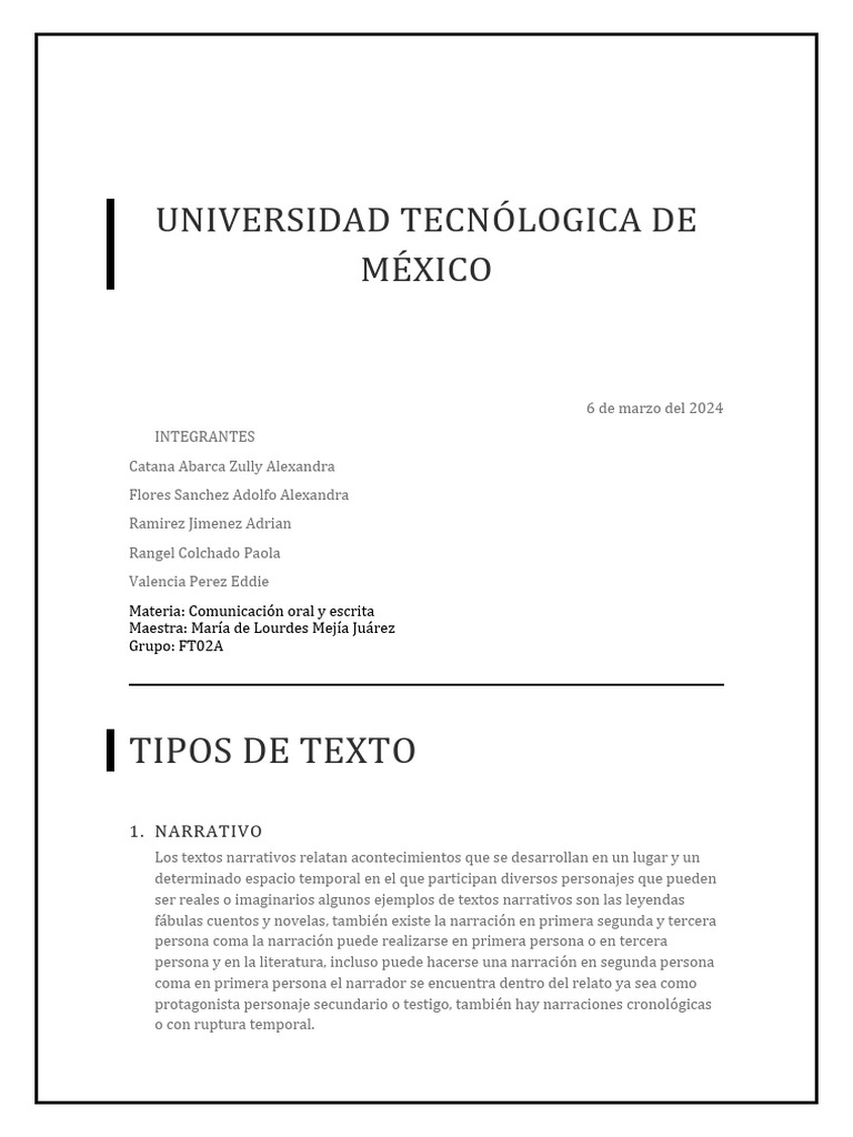 Tipos de Texto Equipo 8 | PDF | Narración