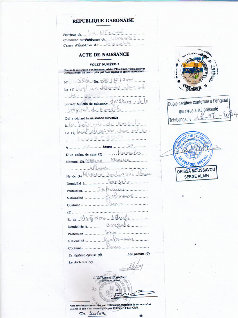 Copie Légalisée de L'extrait D'acte de Naissance | PDF