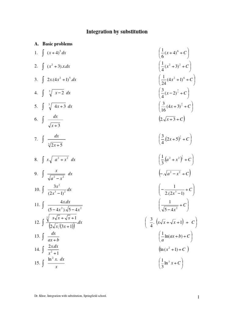 Integration by Substitution Problems | PDF