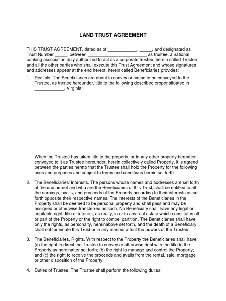 VA_Land_Trust_Agreement | PDF | Assignment (Law) | Indemnity