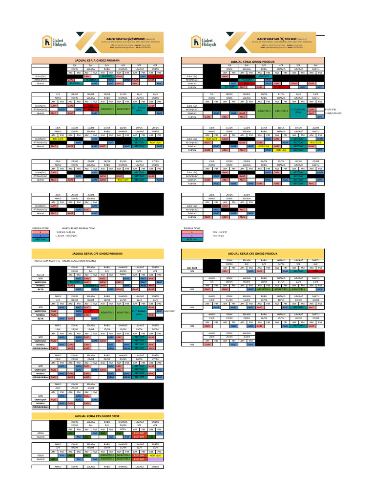 Jadual Kerja GH002 Jerteh - XLSX - APRIL 2024 | PDF