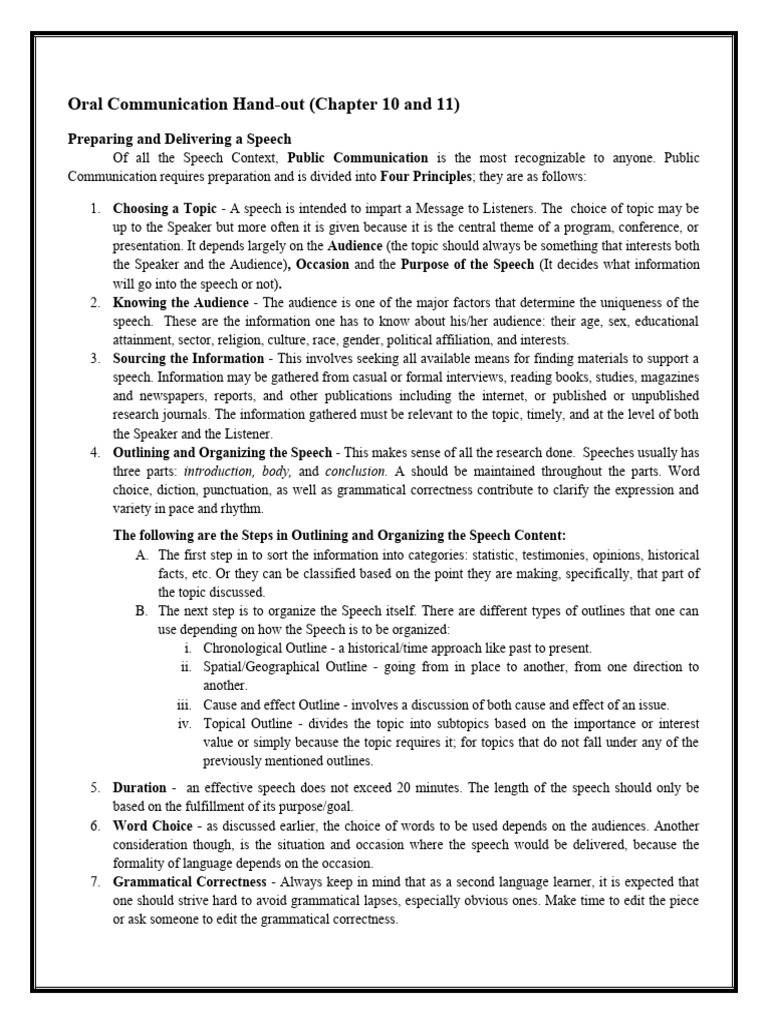Oral Communication Hand-Out 10 and 11 | PDF | Communication | Information