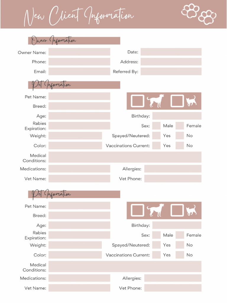 Pet Groomer - New Client Form | PDF