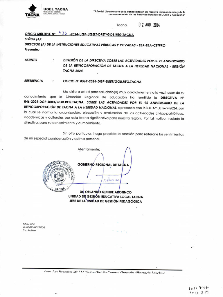 Dia de Tacna - Oficio-Multiple-N-436 | PDF