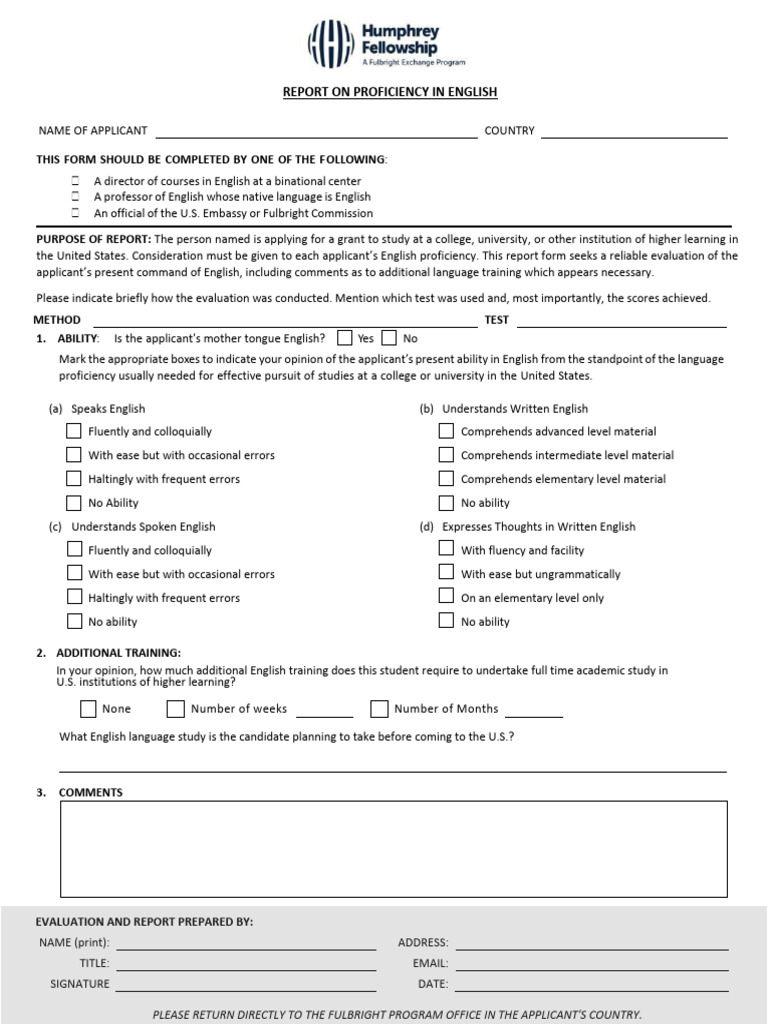 English Proficiency Assessment Form | PDF | English Language | First ...