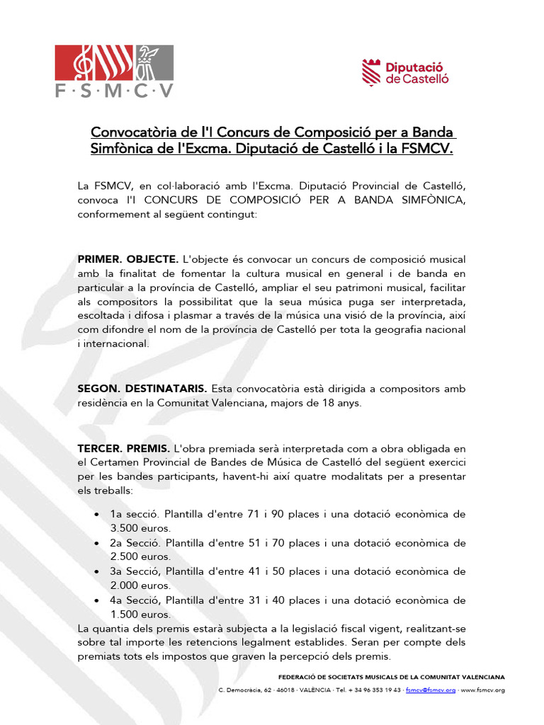 Bases I CONCURS COMPOSICIO DIP. CASTELLO Val | PDF