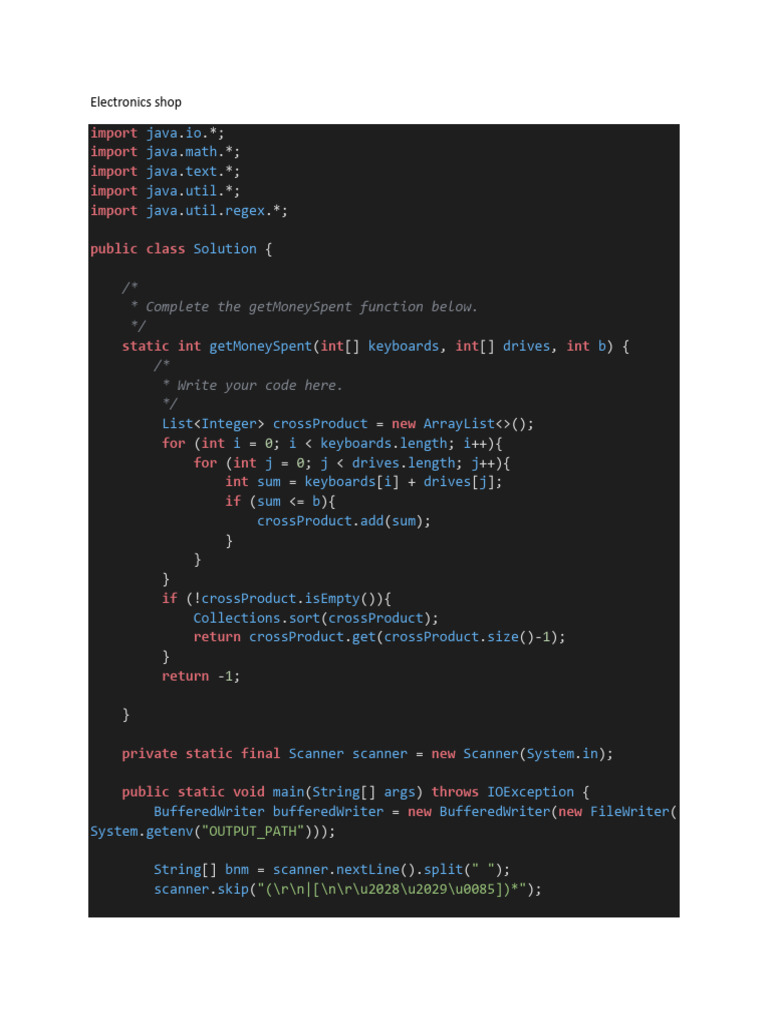 Electronics Shop - HackerRank | PDF | Software Engineering | Computer Science