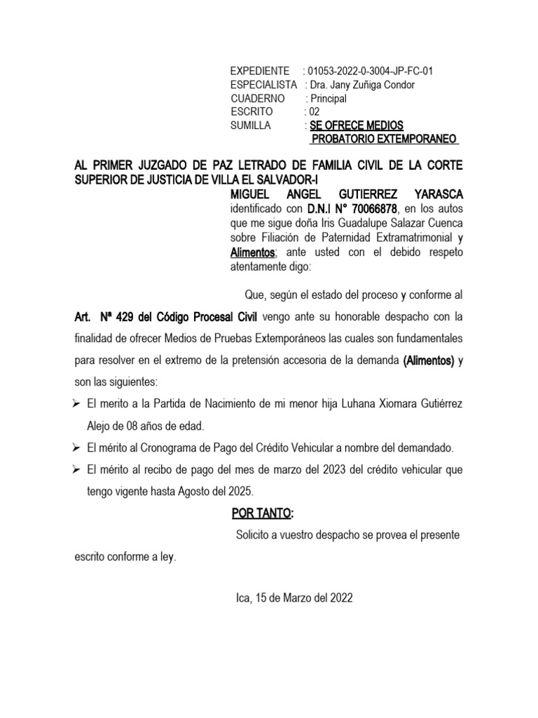 Medios Probatorios Extemporaneos | PDF | Derecho