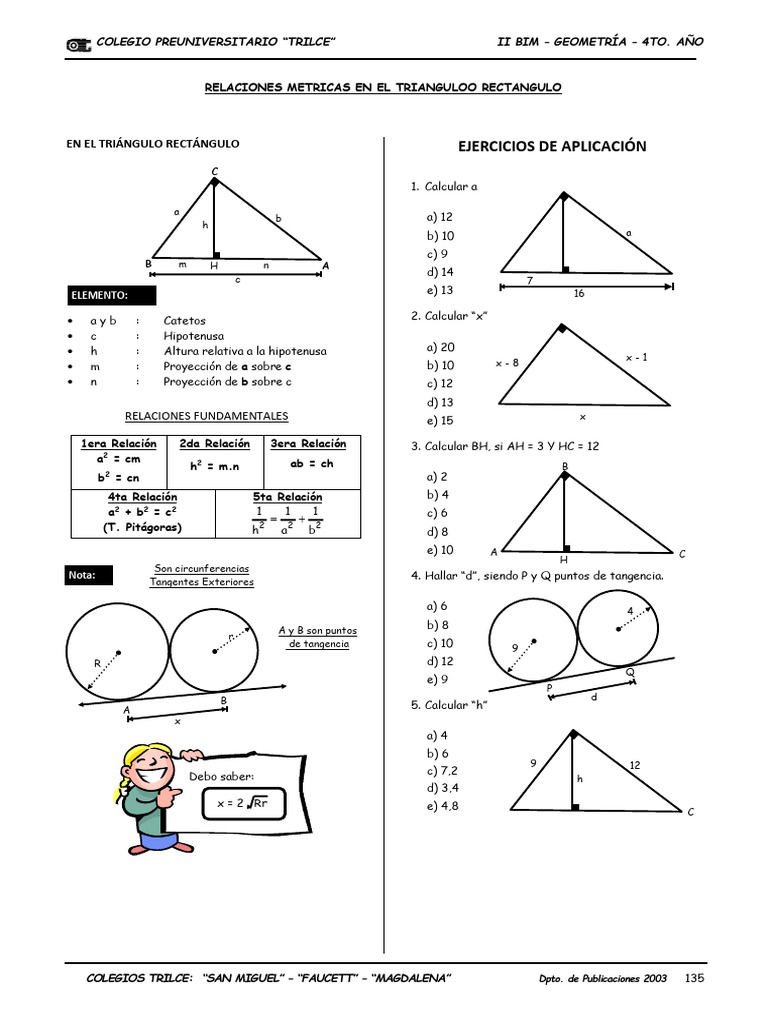 Relaciones Metricas en El Trianguloo Rectangulo | PDF | Triángulo | Geometría Elemental