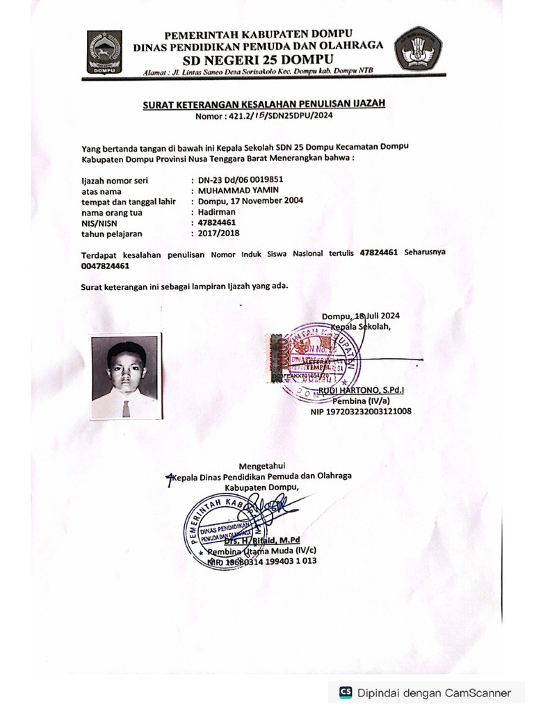 Surat Kesalahan Izasah SD | PDF