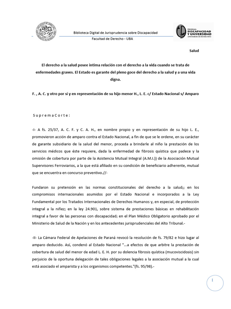Amparo Demanda Directa Estado Nacional | PDF | Caso de ley | Constitución