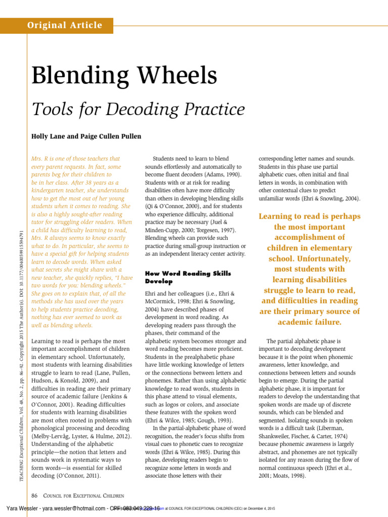 Article Blending Wheels-1 | PDF | Phonics | Writing