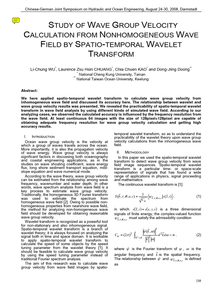 Study of Wave Group Velocity, LC Wu, (5p) | PDF | Wavelet | Waves
