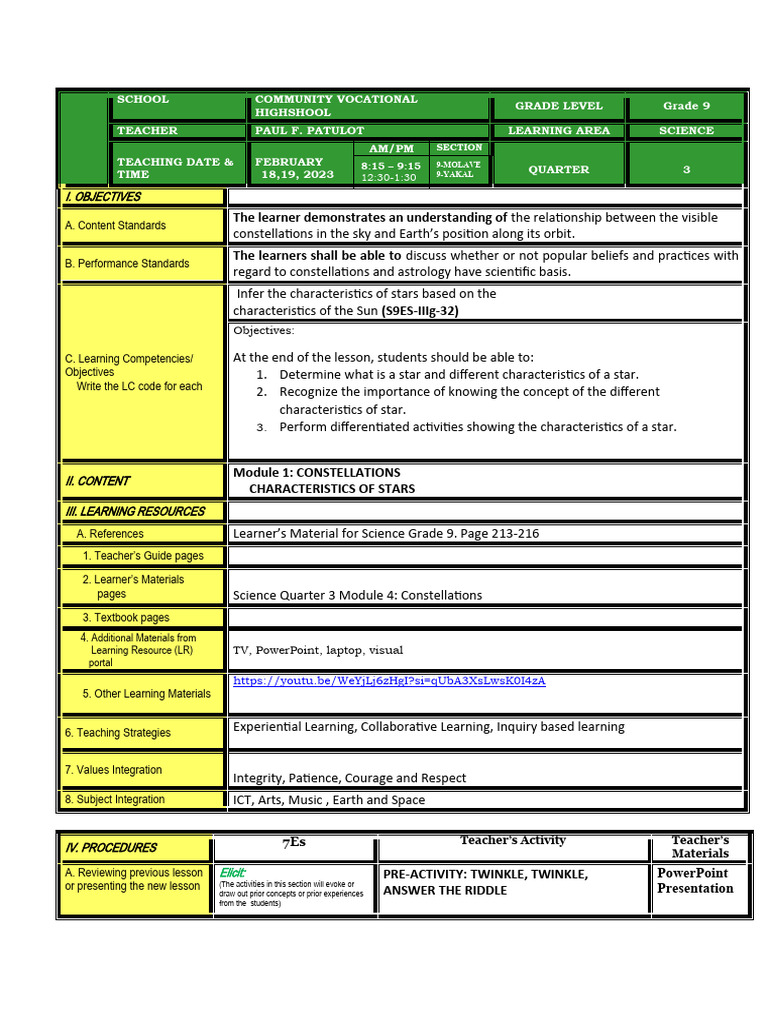 Characteristics of Stars | PDF | Stars | Learning