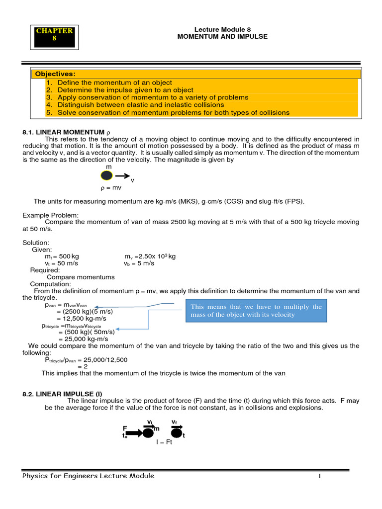 Lecture Notes 8 - Momentum and Impulse | PDF | Momentum | Collision