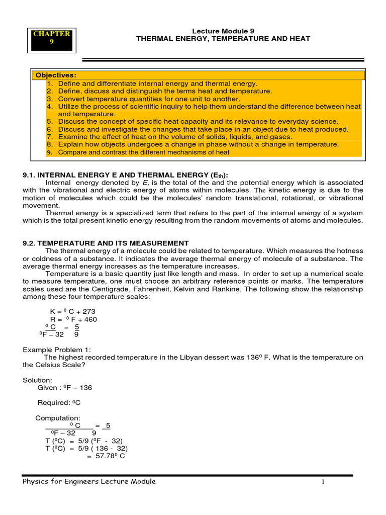 Lecture Notes 9 - Thermal Energy, Temperature, and Heat | PDF | Calorie ...