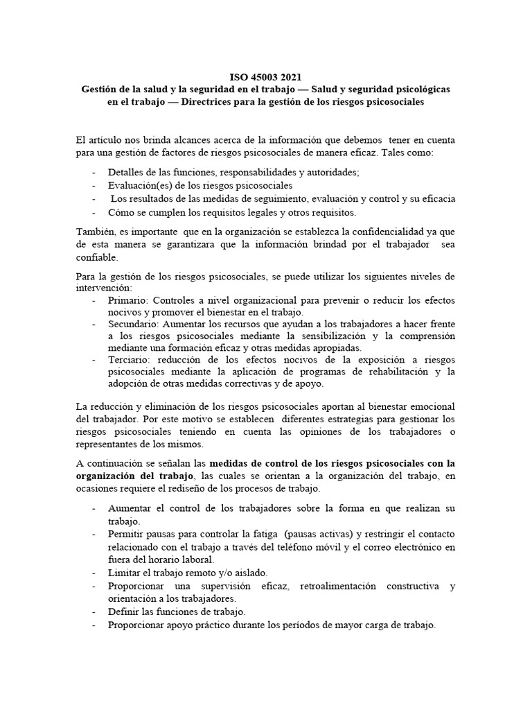 ISO 45003 2021 Gestión de La Salud y La Seguridad en El Trabajo - Salud ...