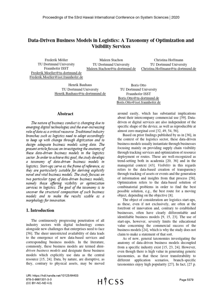 Data-Driven Business Models in Logistics - A Taxonomy of Optimization and Visibility Services ...