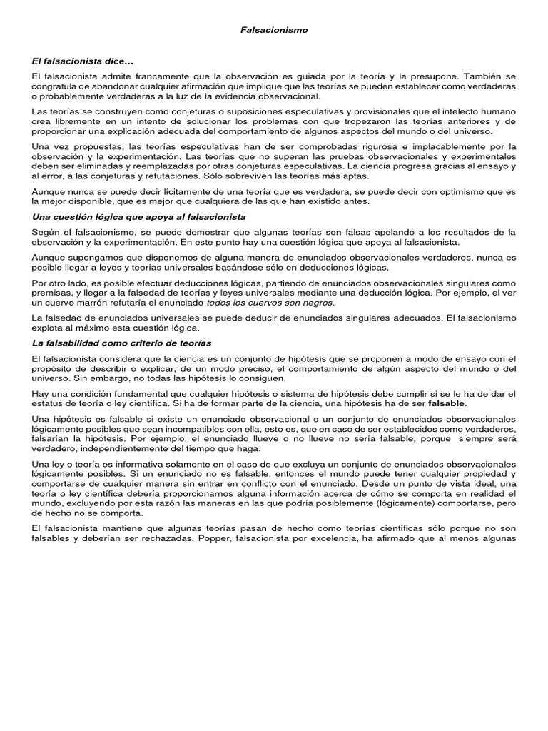 Falsacionismo | PDF | Teoría | Hipótesis