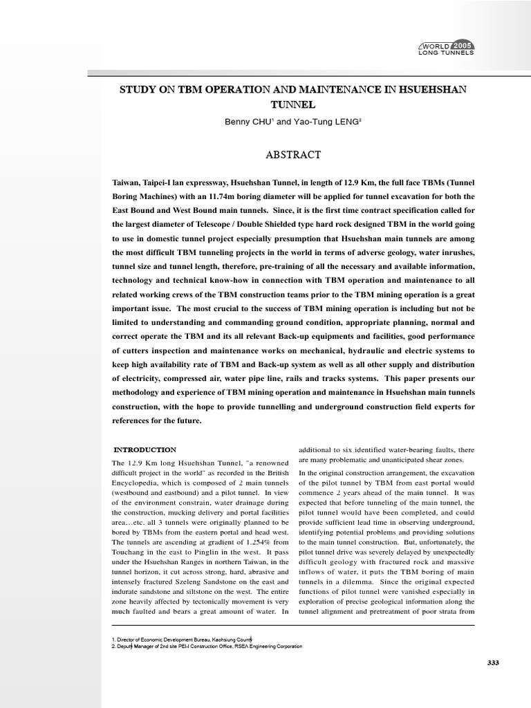 38study On TBM Operation and Maintenance in Hsuehshan Tunnel | PDF | Tunnel