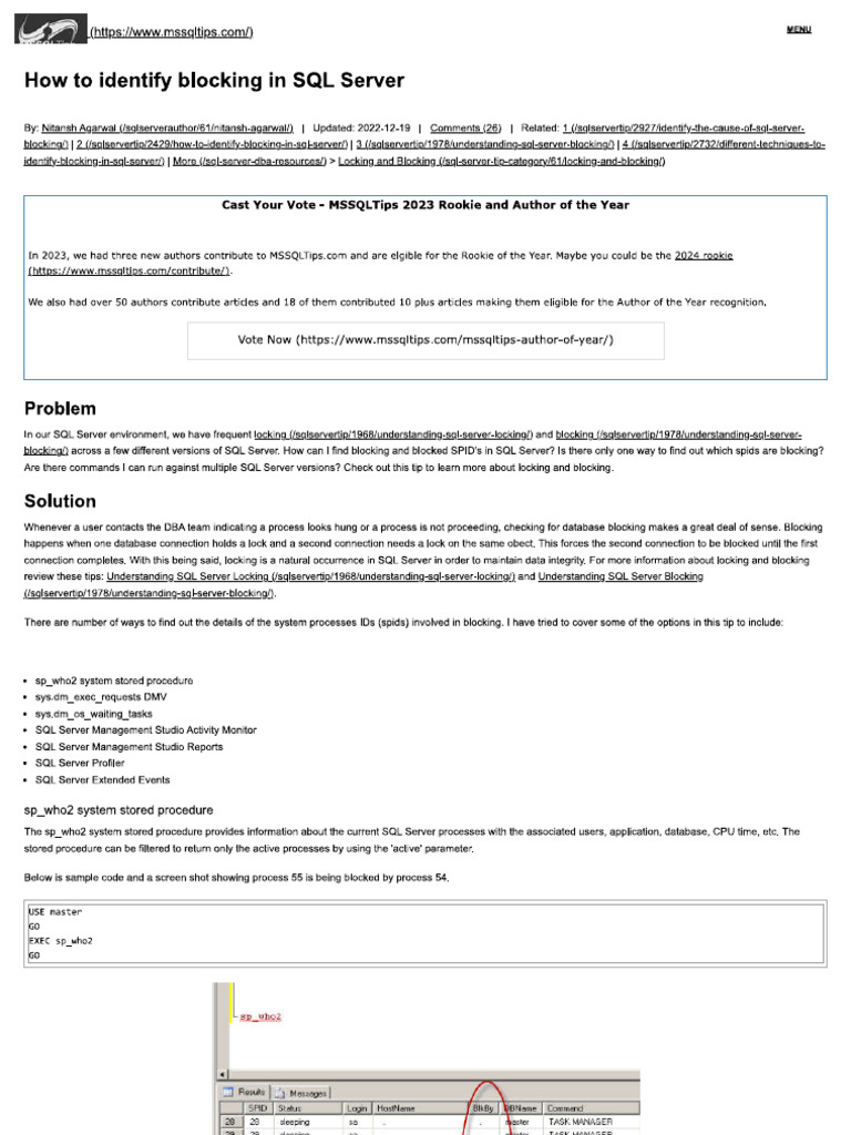 How To Identify Blocking in SQL Server or Locking Table | PDF