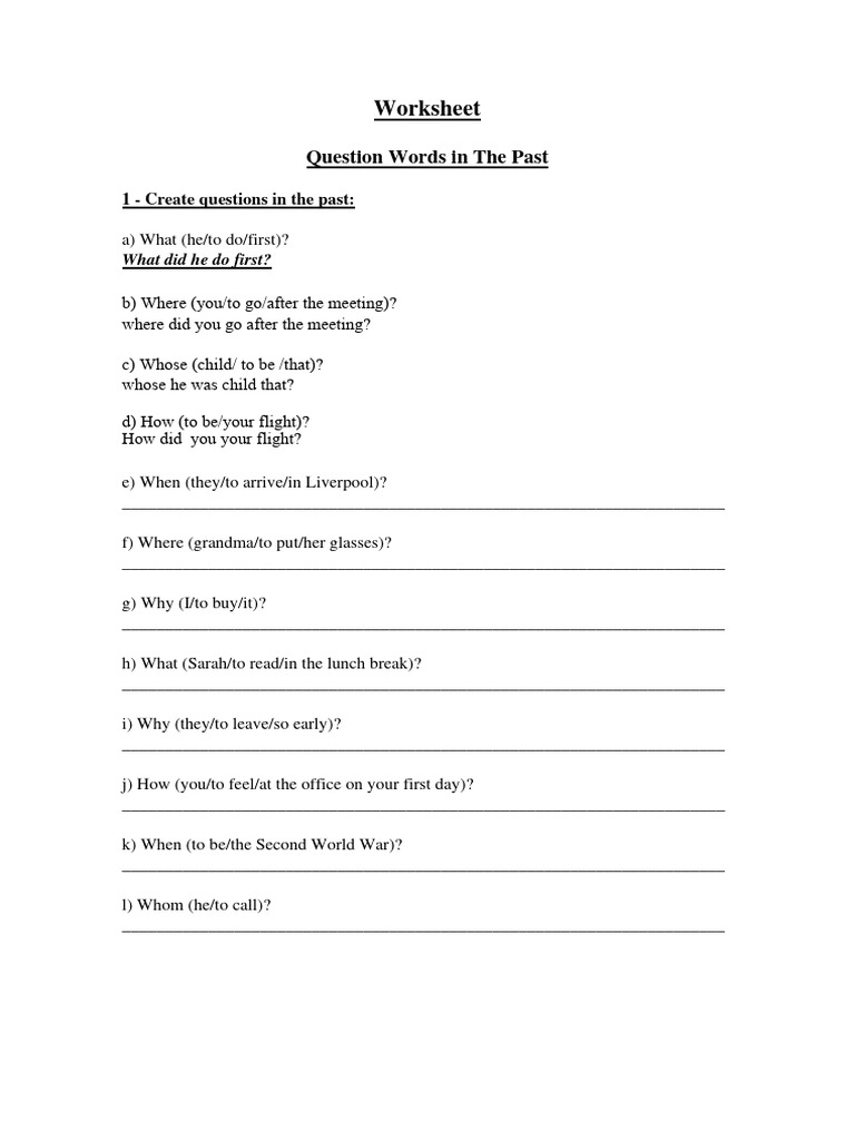 Past Tense Question Formation Worksheet | PDF | Career & Growth