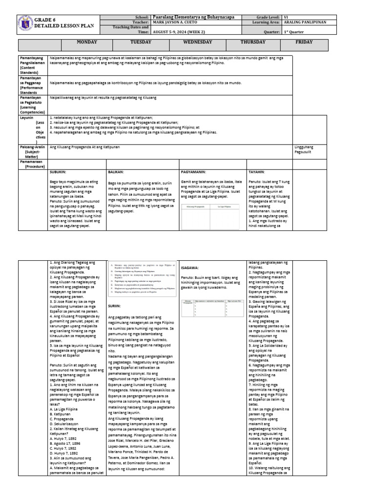 DLP Araling Panlipunan 6 q1 w2 | PDF