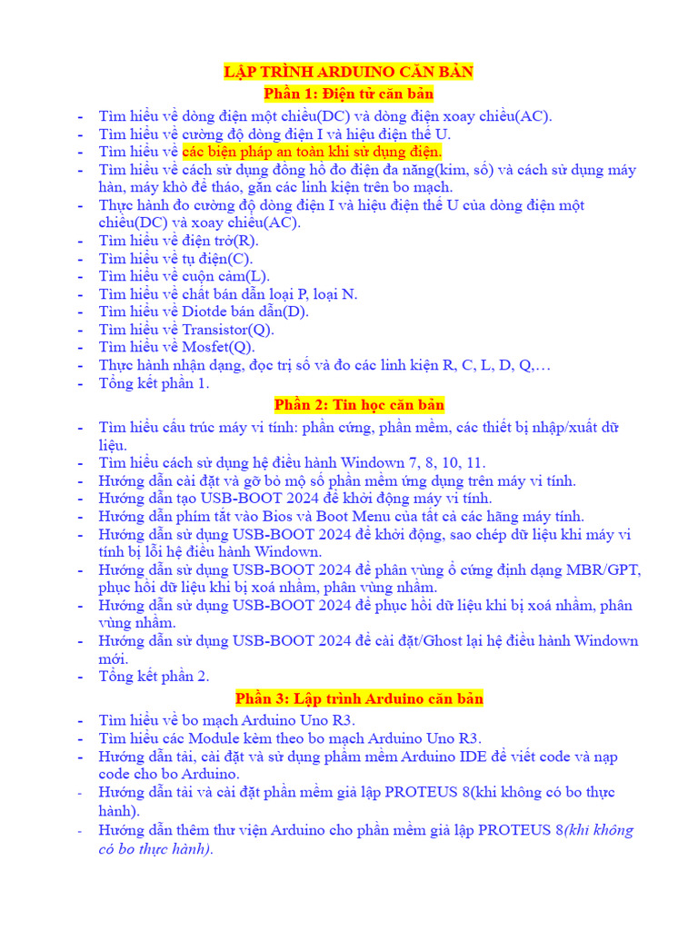 Noi Dung Hoc Lap Trinh Arduino Can Ban | PDF