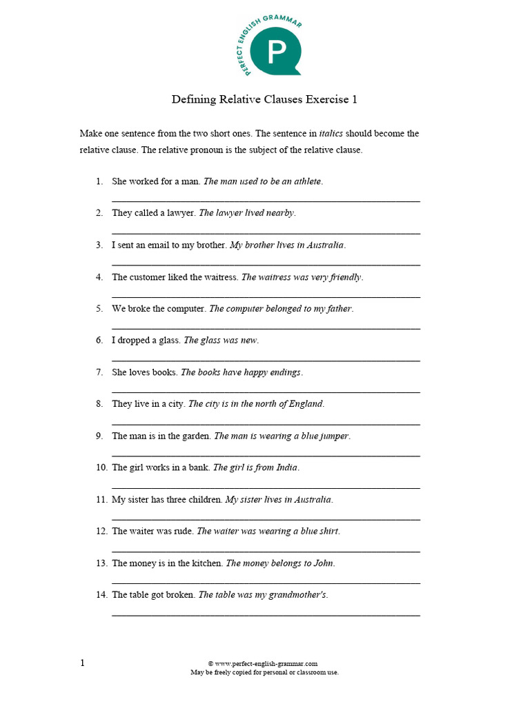 Relative Clauses Practice 1 | PDF | Waiting Staff | Languages