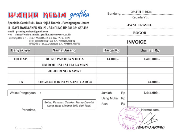 Invoice Buku Umroh JWM Travel 29072024 | PDF