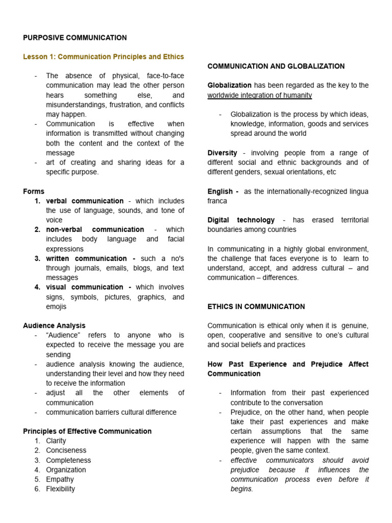 Lesson 1: Communication Principles and Ethics | PDF | Communication | Human Communication