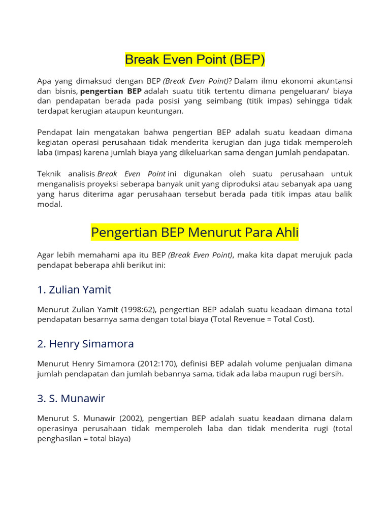 Break Even Point | PDF