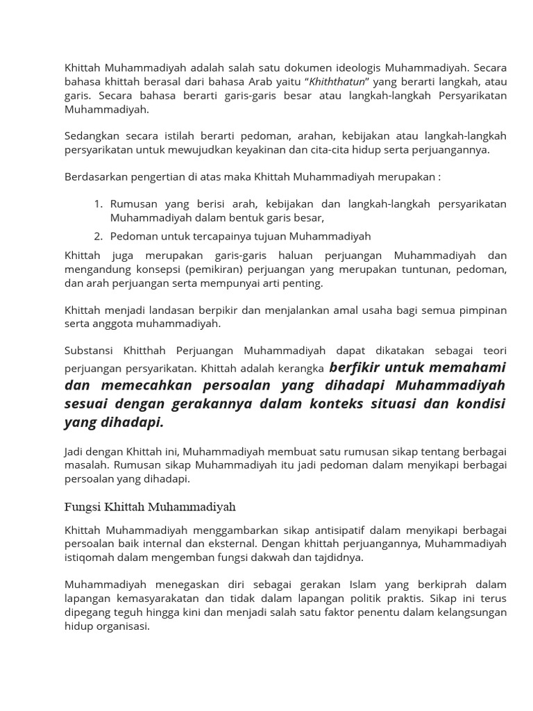 Khittah Muhammadiyah Adalah Salah Satu Dokumen Ideologis Muhammadiyah ...