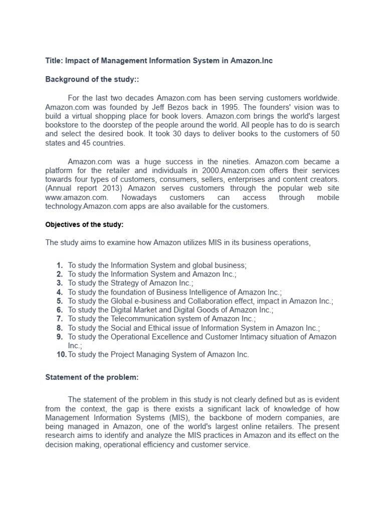 Case Study - Impact of Management Information System in Amazon - Inc ...