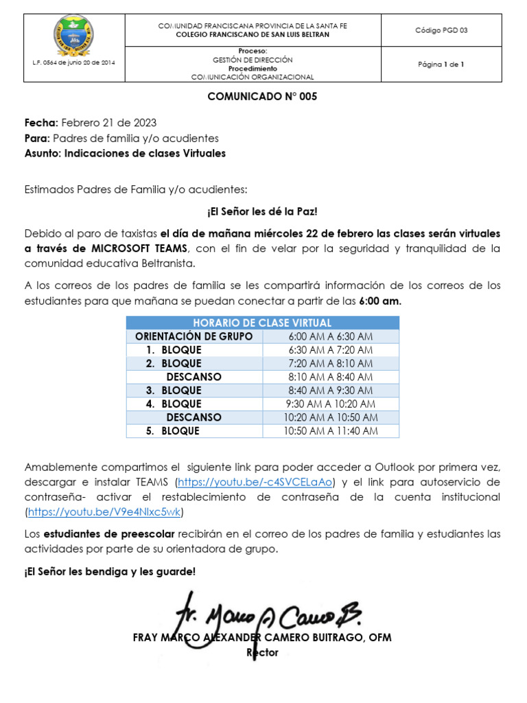 Comunicado 005 Clases Virtuales Por Paro | PDF | Software | Microsoft