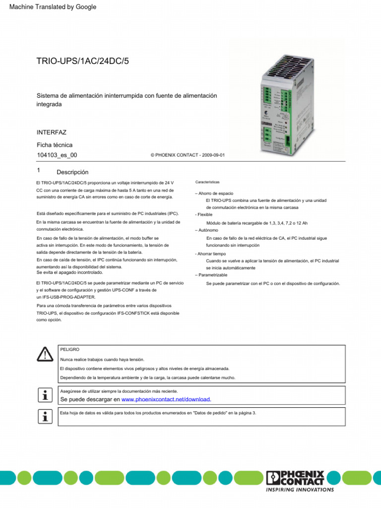 UPS TRIO-UPS/1AC/24DC/5: Guía Técnica | PDF | Fuente de alimentación ...