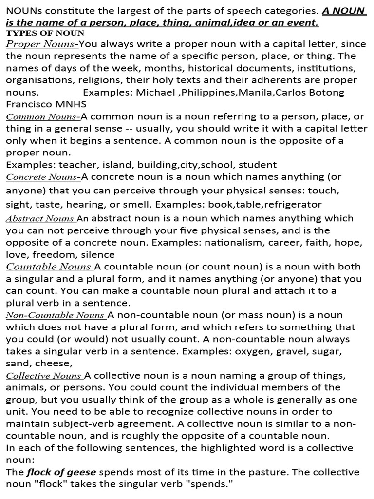 Handout For Noun, Pronoun and Verb | PDF | Pronoun | Verb