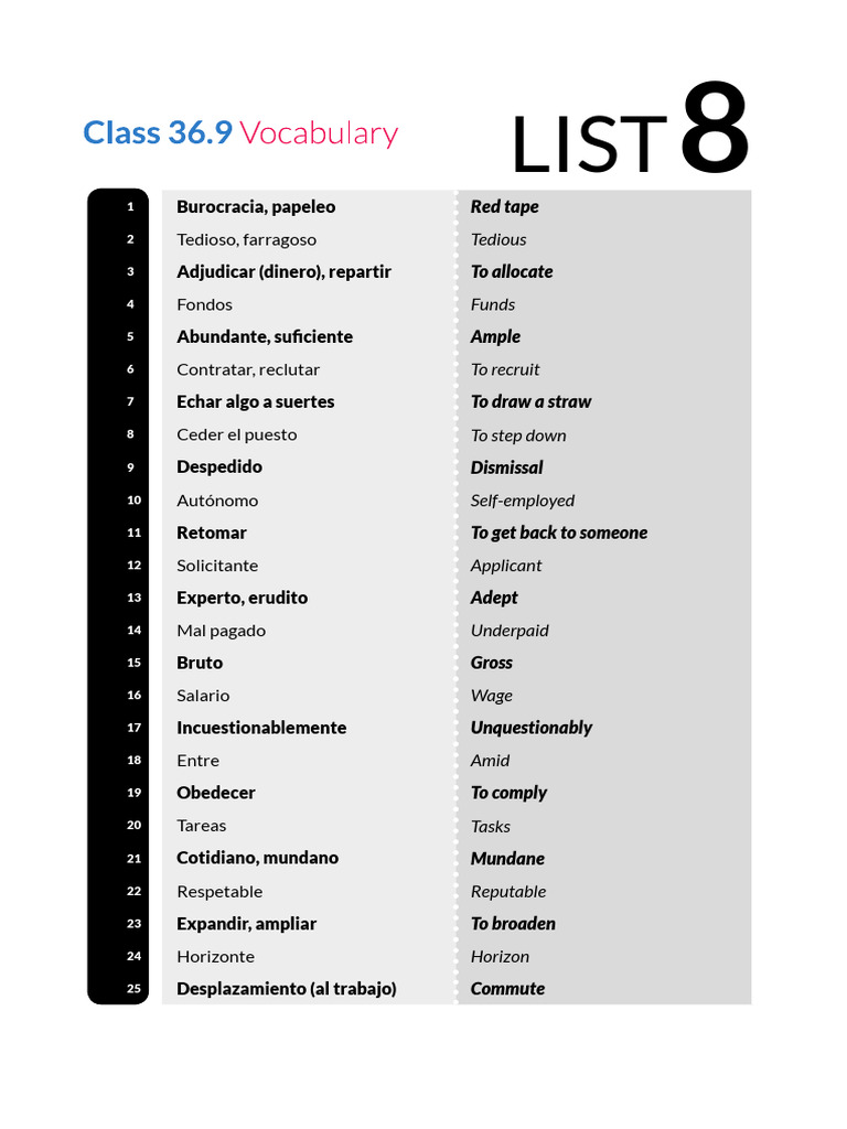 Class 36.9 Vocabulary | PDF