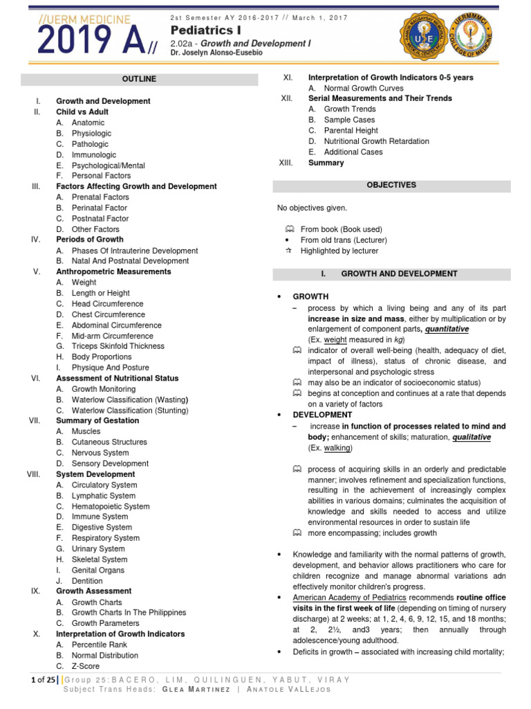 2.02a (PEDIA) Growth and Development I (Dr. Eusebio) (EDITED W Added References 3.16.17) | PDF ...