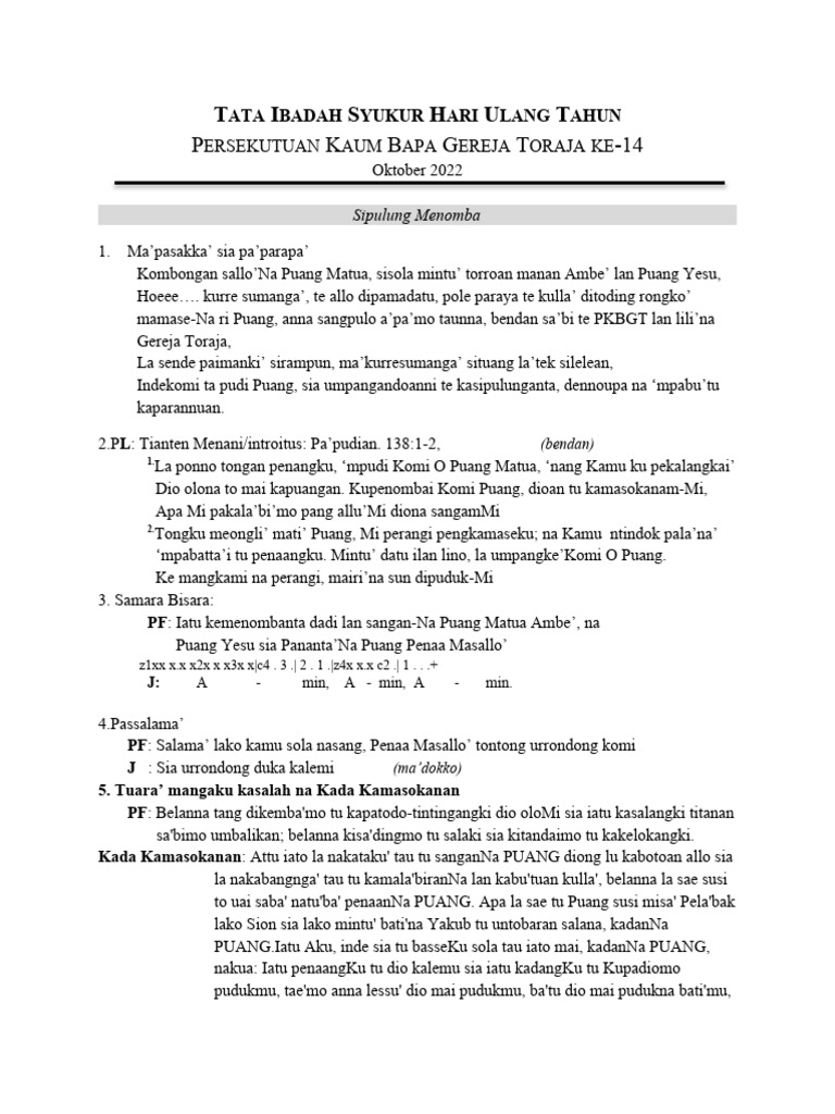 Ibadah Syukur Ulang Tahun PKBGT 2022 | PDF | Agama & Spiritualitas
