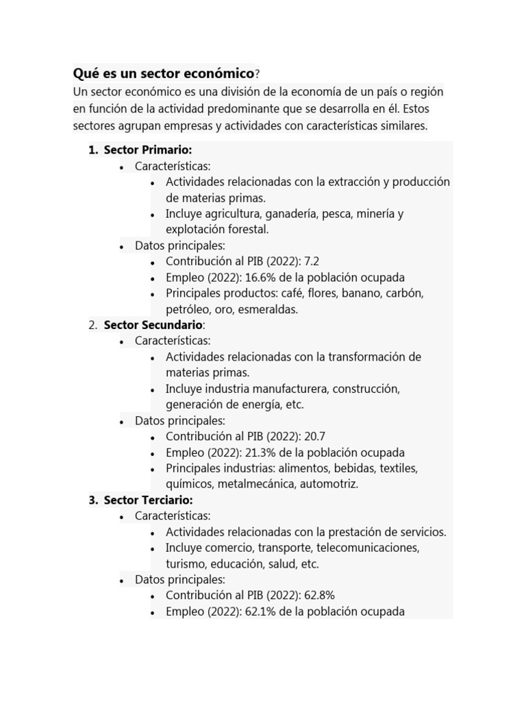 Qué Es Un Sector Económico | PDF | Colombia | Producto Interno Bruto