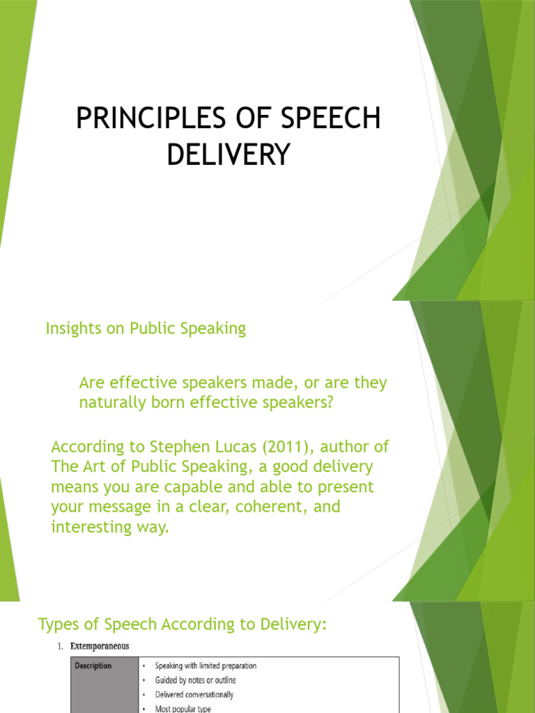 Principles of Speech Delivery | PDF | Public Speaking | Nonverbal ...