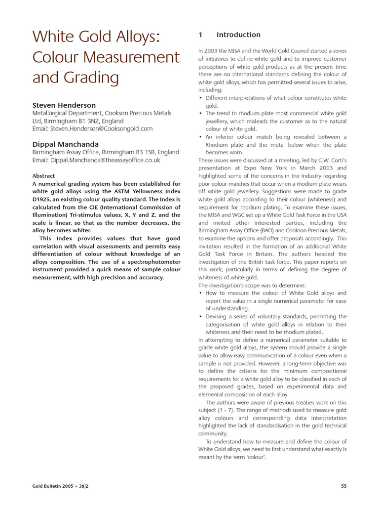 White Gold Alloys Colour Measurement and Grading | PDF | Color | Light