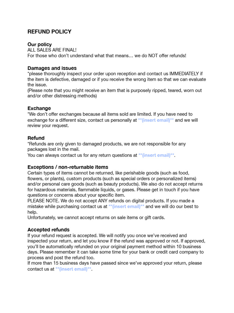 Refund Policy Template | PDF
